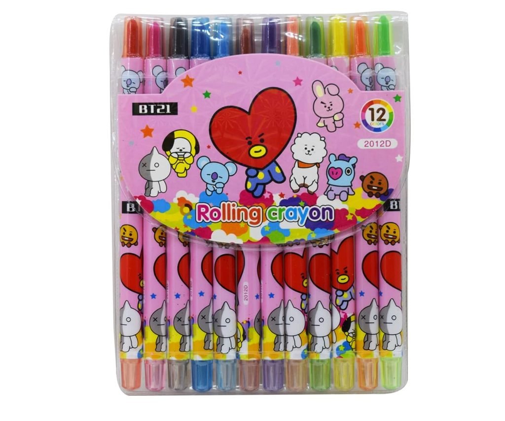 BTS BT21 Rolling Colorful Sticks Crayons for Kids (Set of 12 Colours ...