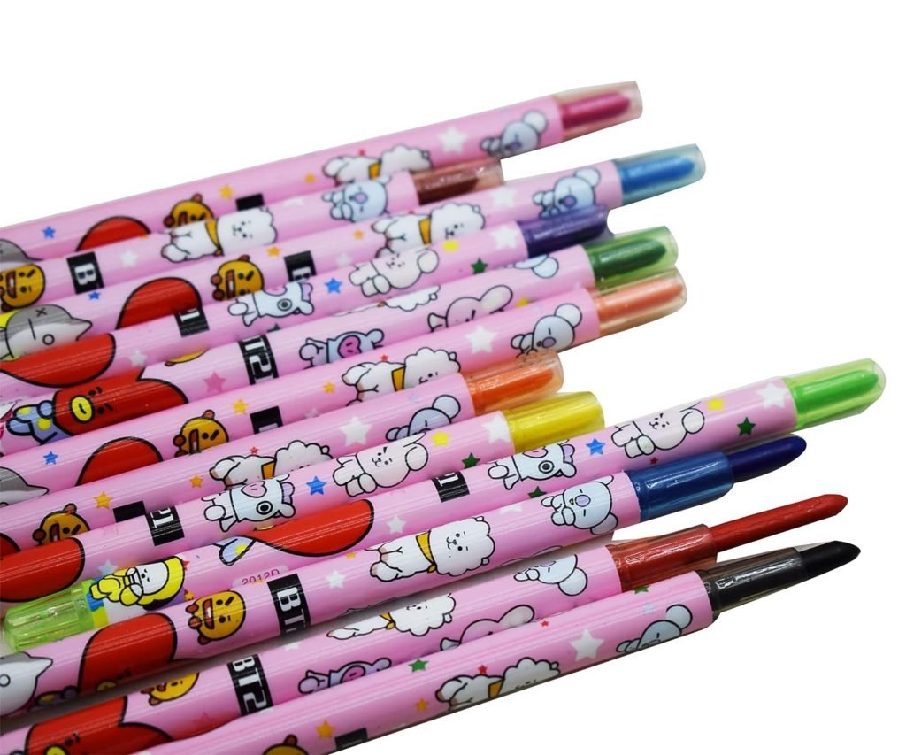 BTS BT21 Rolling Colorful Sticks Crayons for Kids (Set of 12 Colours ...