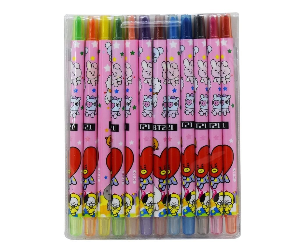 BTS BT21 Rolling Colorful Sticks Crayons for Kids (Set of 12 Colours ...